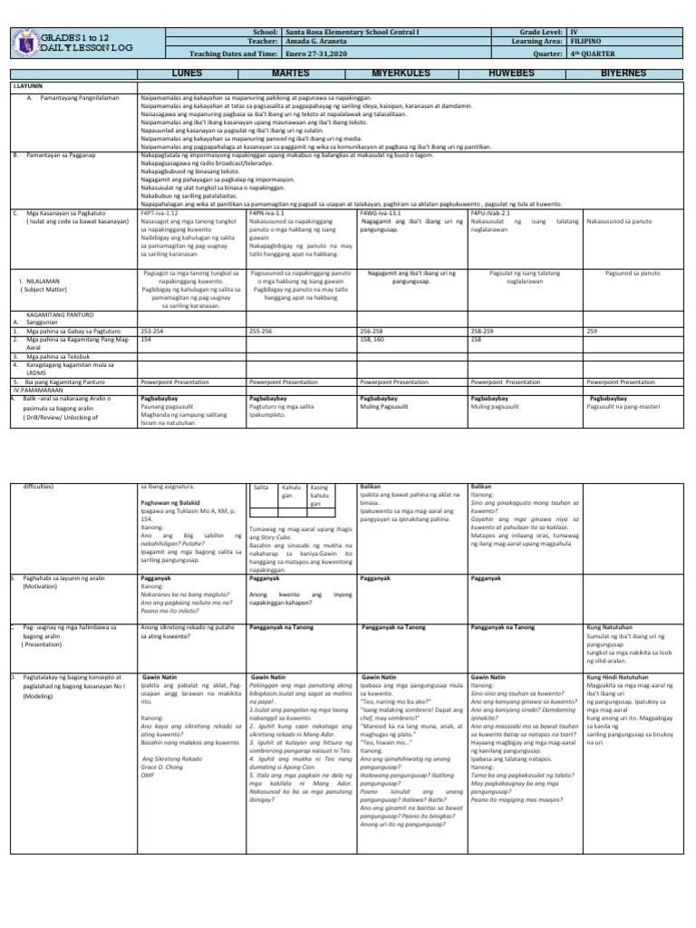 Filipino 4 - Q4 - W1 DLL | PDF