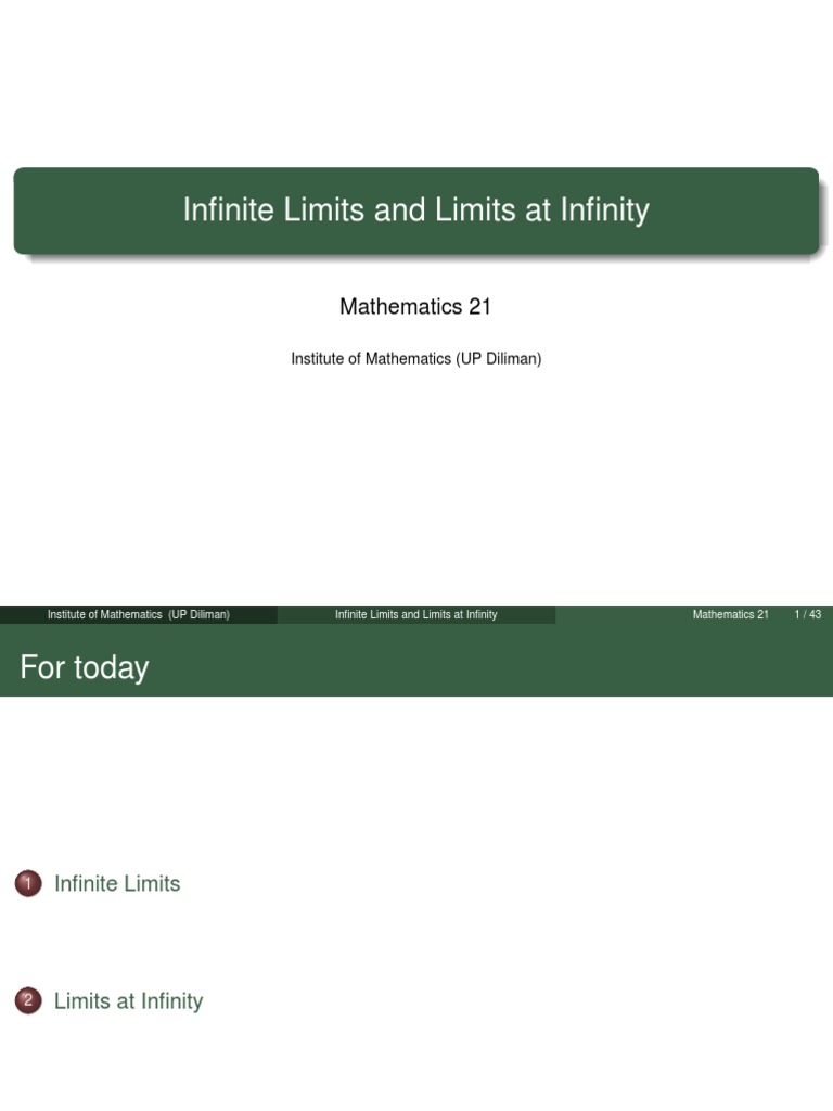 Math 21 Lec 1.3 Infinite Limits and Limits at Infinity (Slides) PDF | PDF | Infinity | Asymptote