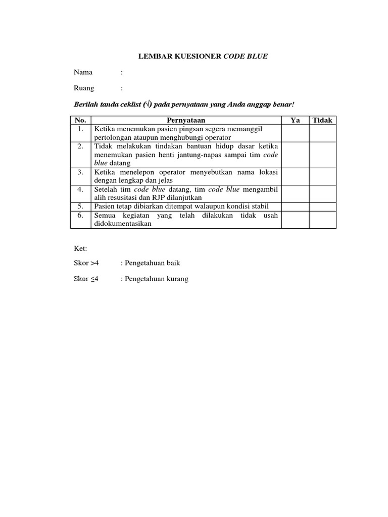 Lembar Kuesioner Code Blue | PDF