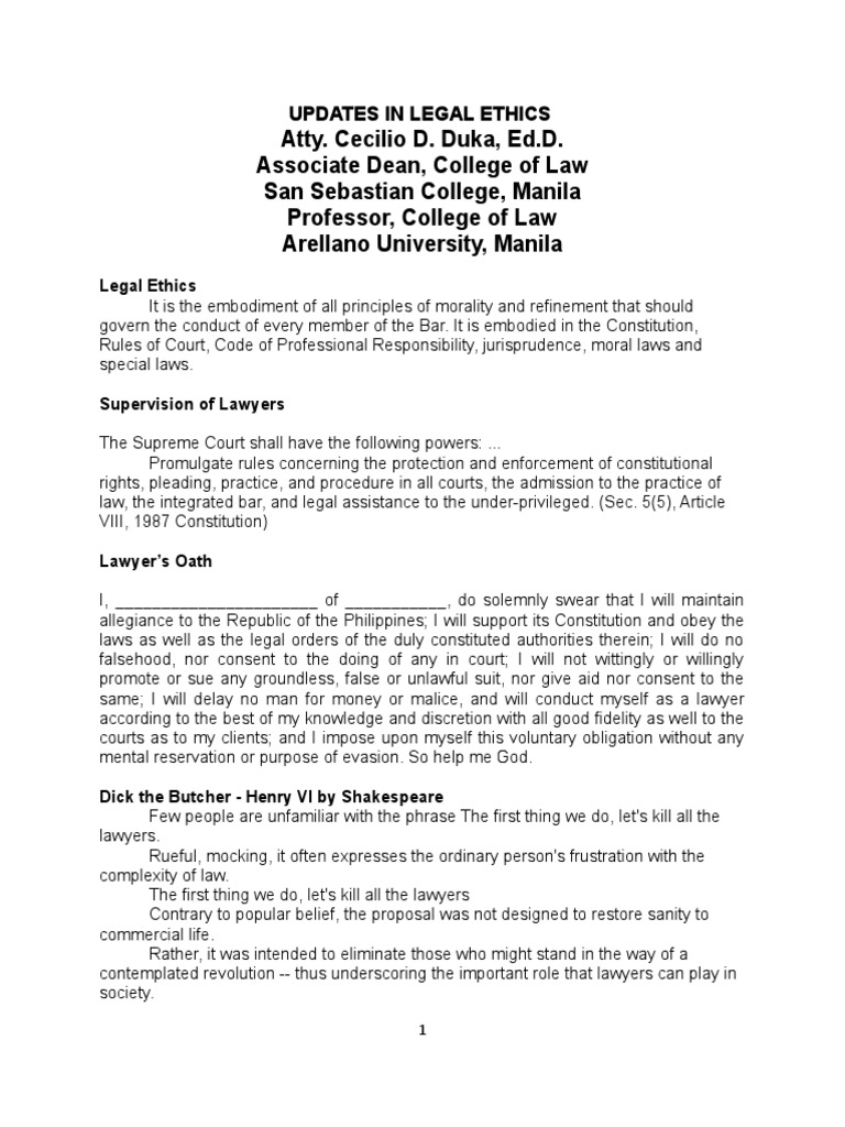 ATTY. DUKA - Legal Ethics | PDF | Adultery | Lawyer