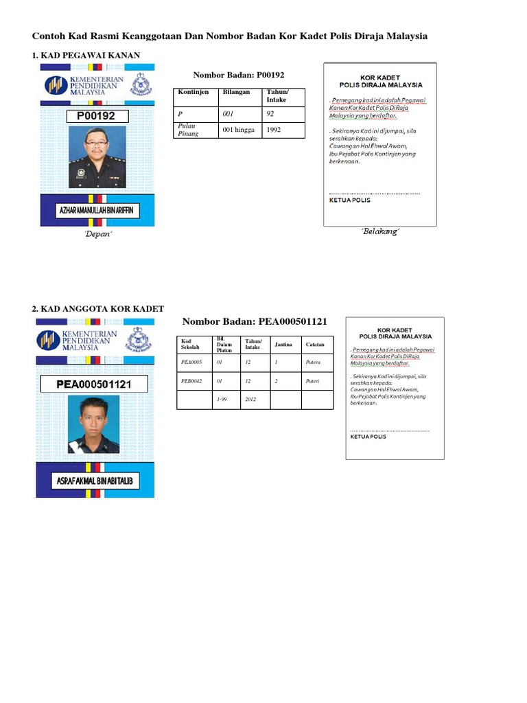 Contoh Kad Kuasa Anggota Polis | PDF