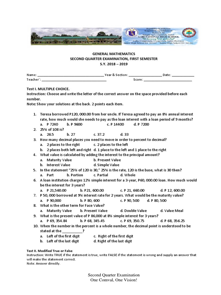 2nd quarter exam Gen Math | Interest | Present Value