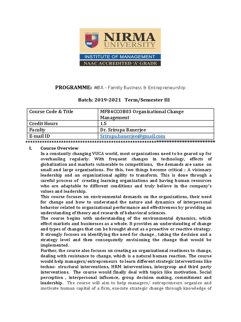 Organizational Change Management Course Outline | PDF | Change ...