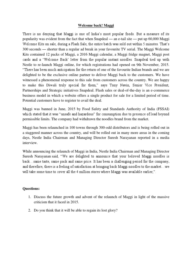 Welcome Back Maggie | PDF | Nestlé | Marketing