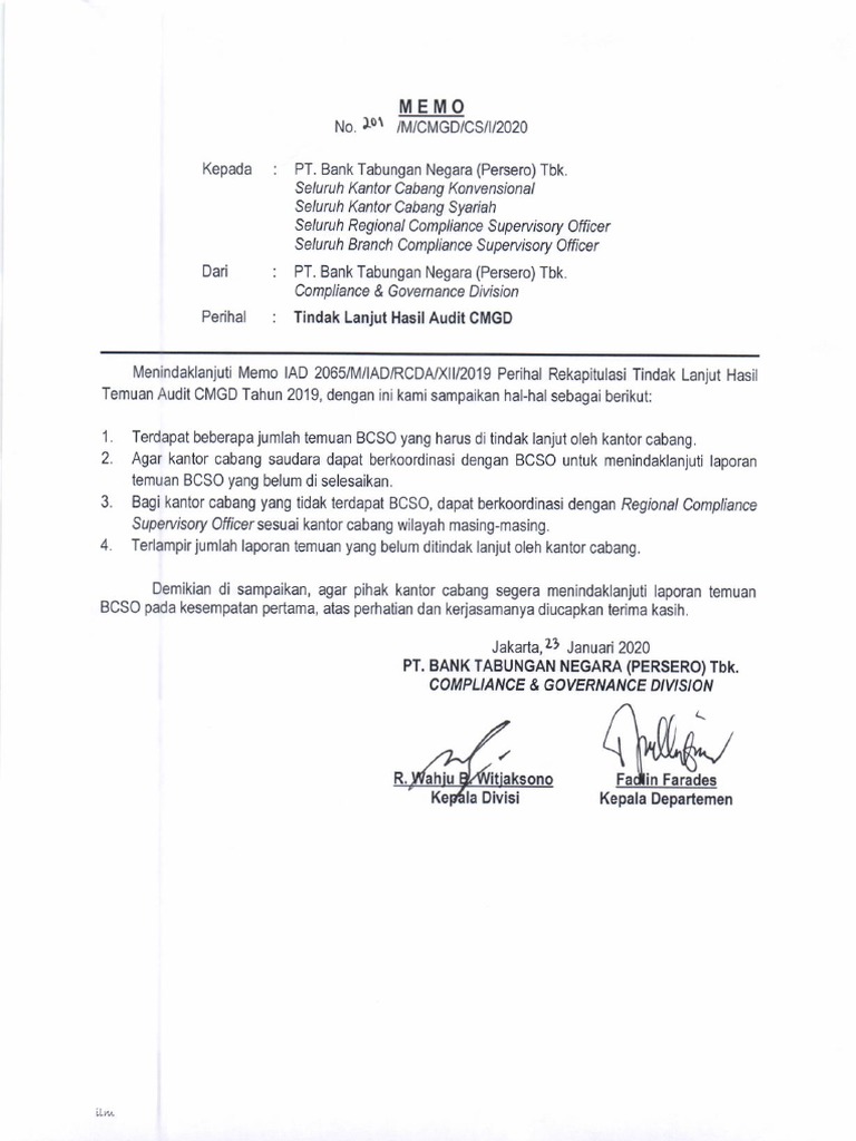 201 CMGD CS Tindak Lanjut Hasil Audit CMGD | PDF