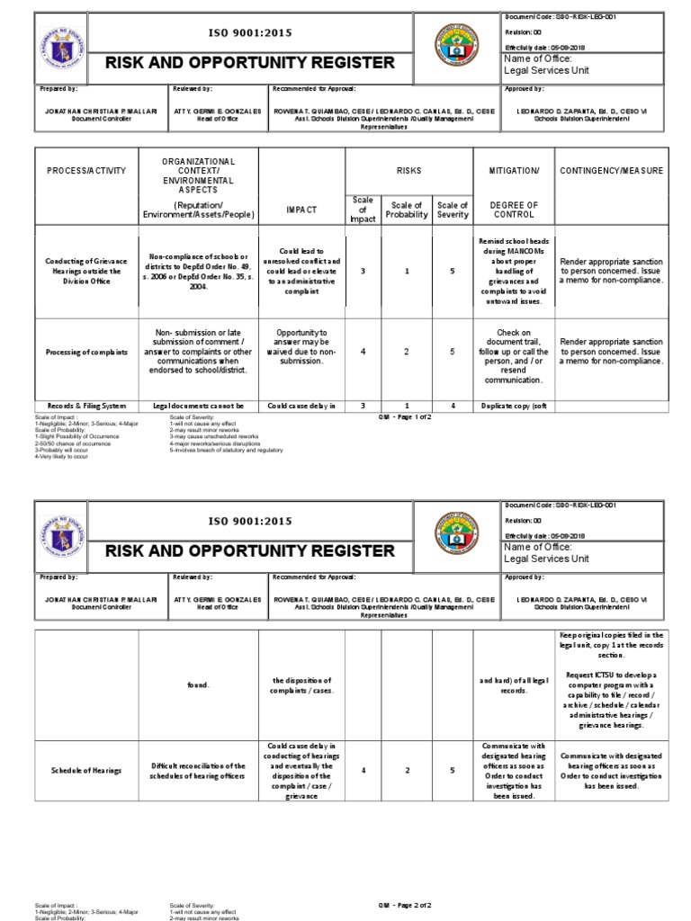 Risk Register Legal | PDF | Government | Social Institutions