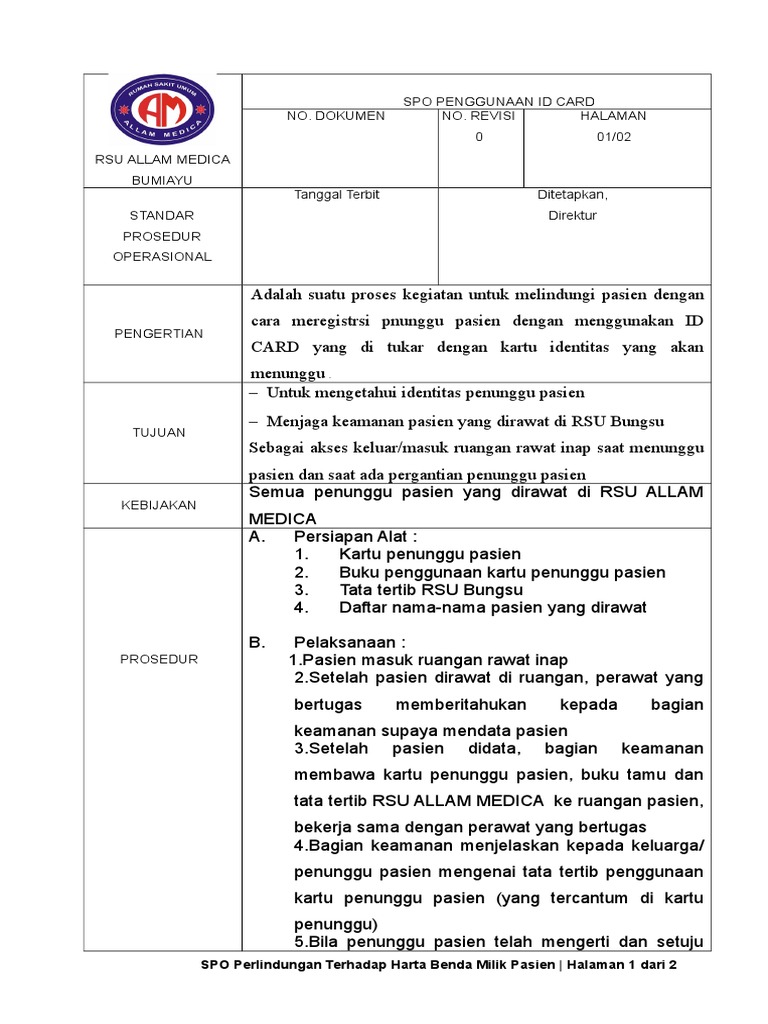Spo Penggunaan Id Card | PDF