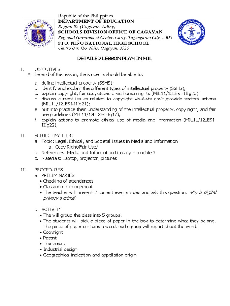 Detailed Lesson Plan in Mil | PDF | Intellectual Property ...