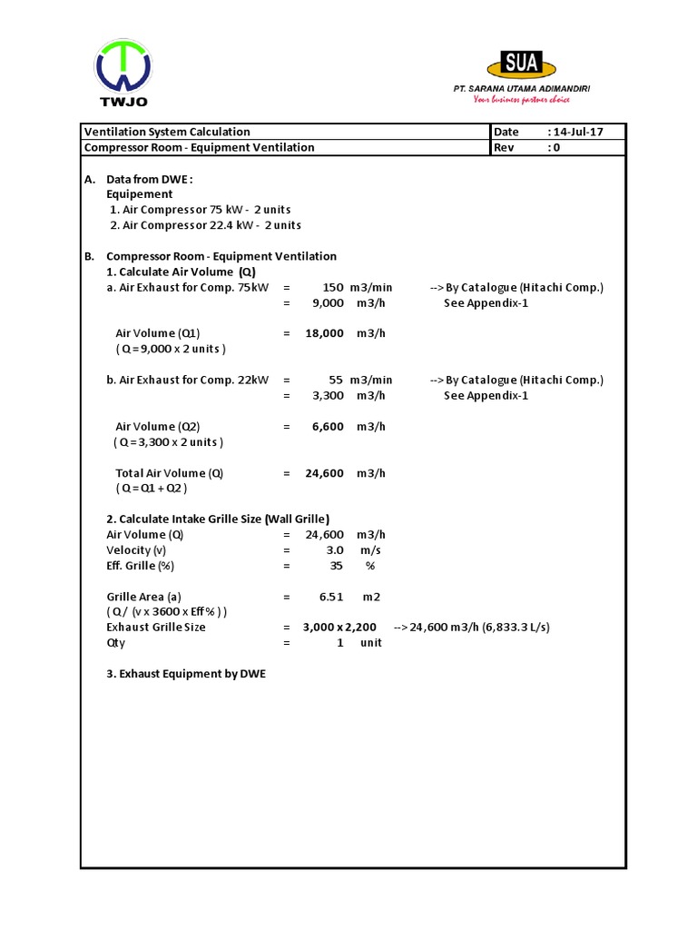 Compressor Room Ventilation Calculations | PDF | Teaching Methods ...