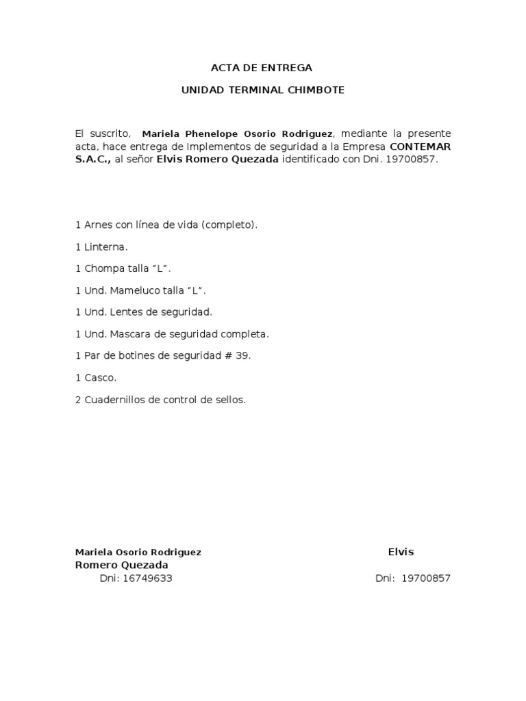 Acta de Entrega | PDF