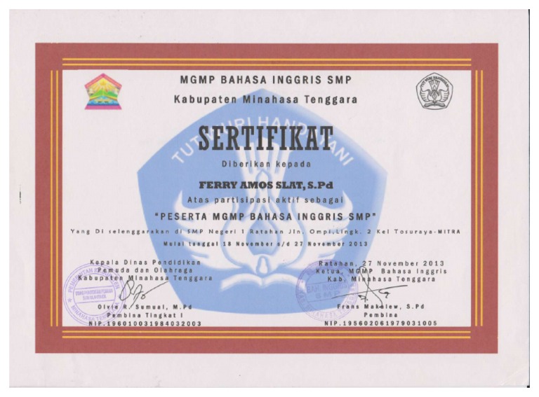 Sertifikat MGMP Bah Ing 89 JP | PDF