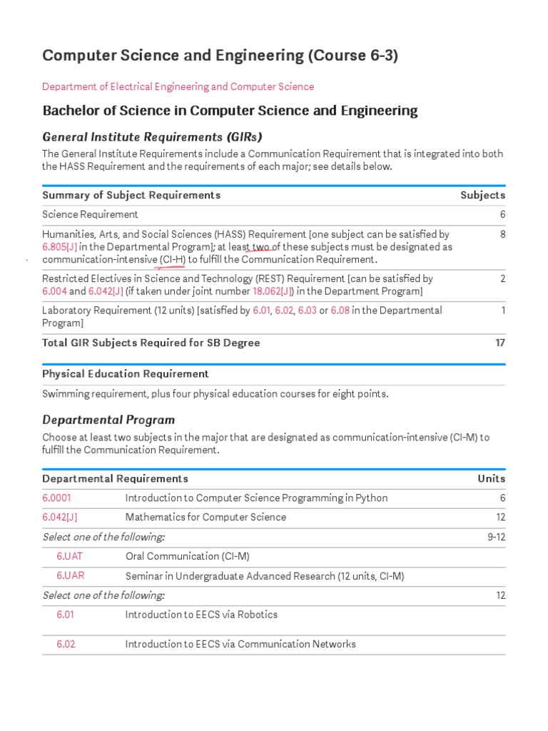 Computer Science and Engineering (Course 6-3) MIT | PDF | Computer ...