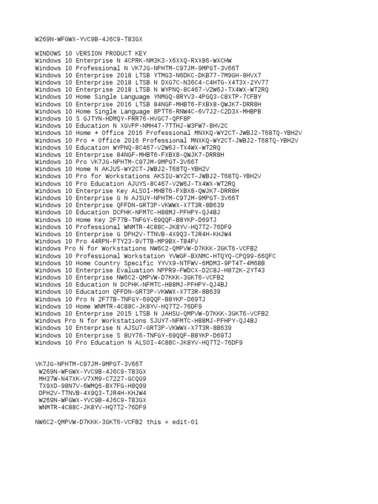 Windows 10 Product Keys List | PDF | Windows 10 | Microsoft Windows