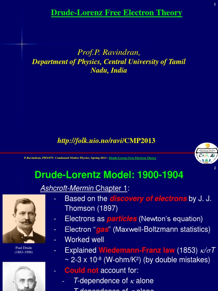 Drude-Lorenz Model Explained | PDF | Electrical Resistivity And ...