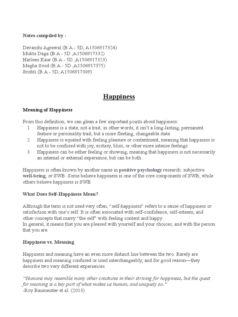 Happiness - Notes PDF | PDF | Happiness | Well Being