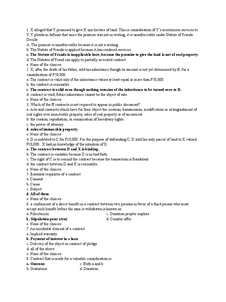 Contracts Questions | PDF | Offer And Acceptance | Law Of Obligations