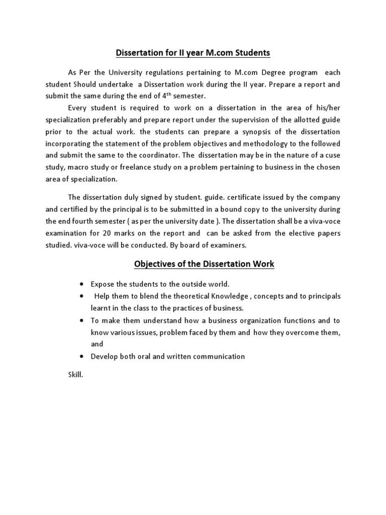 Dissertation For II Year M .Com Students | PDF | Thesis | American ...