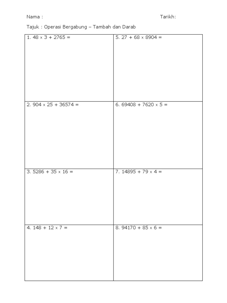 Latih Tubi Matematik Tahun 3 Bahagi Exercise Mathematics Standard 1