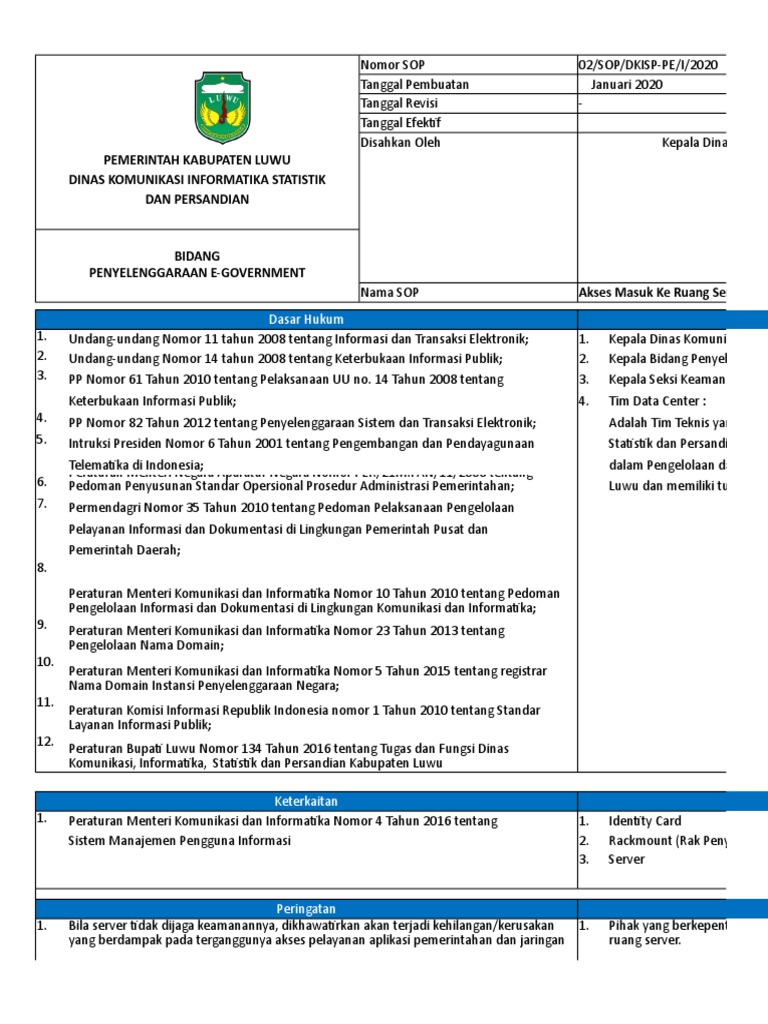SOP Akses Ruang Server | PDF