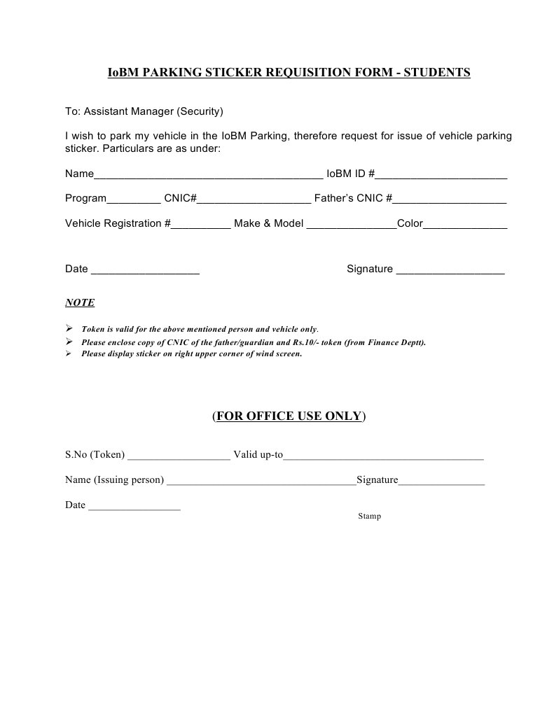 IoBM Student Parking Sticker Form | PDF
