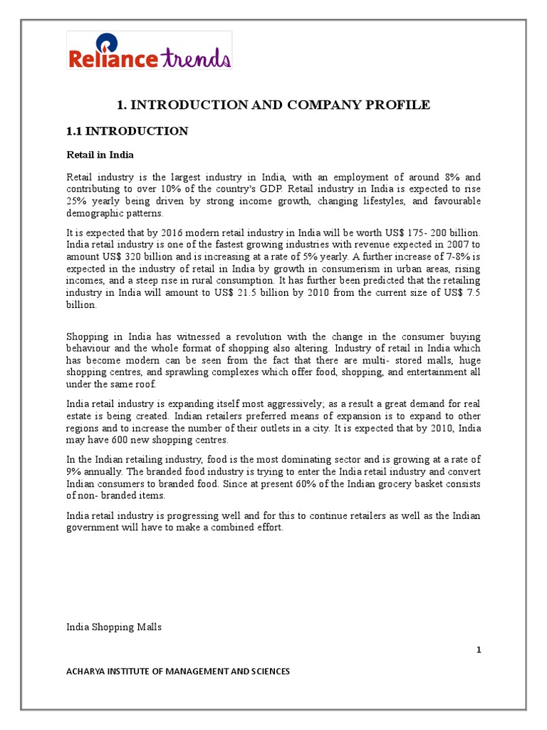 Reliance Trends Internship | PDF | Retail | Human Resource Management