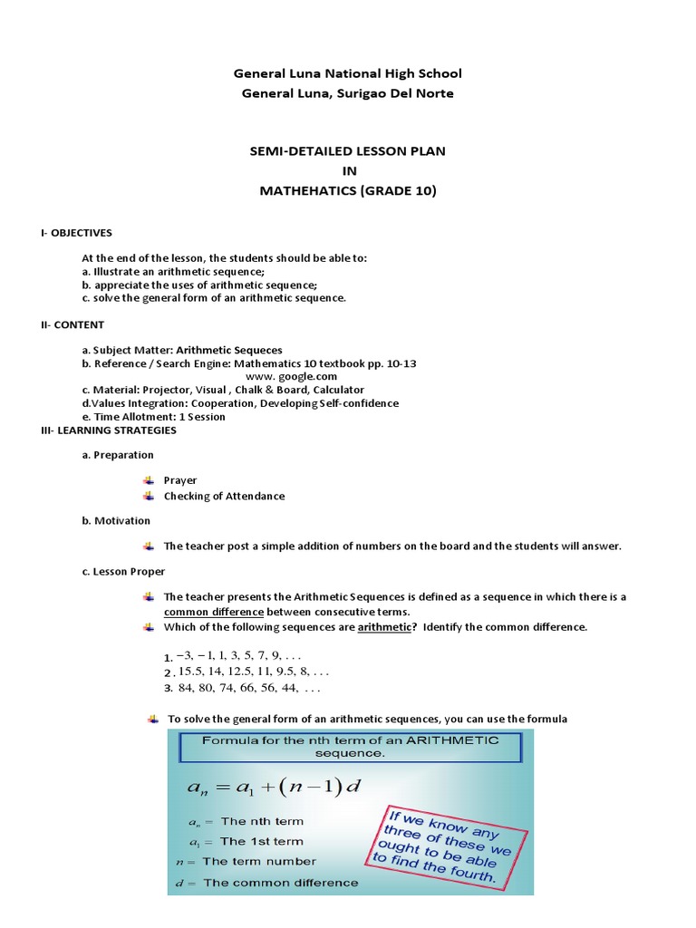 Arithmetic Sequences | PDF | Lesson Plan | Arithmetic