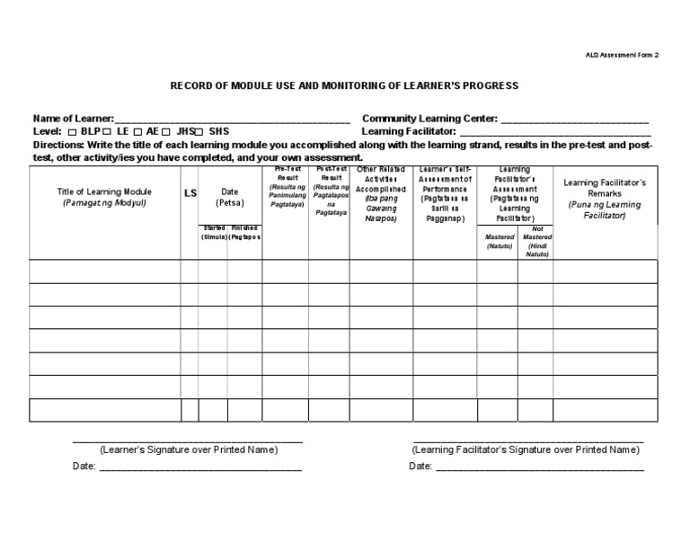 ALS-Assessment-Form-2 | Behavior Modification | Learning