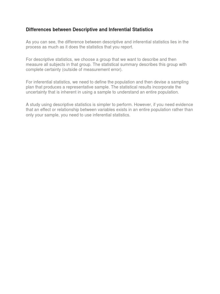 Descriptive vs. Inferential Stats | PDF | Self-Improvement