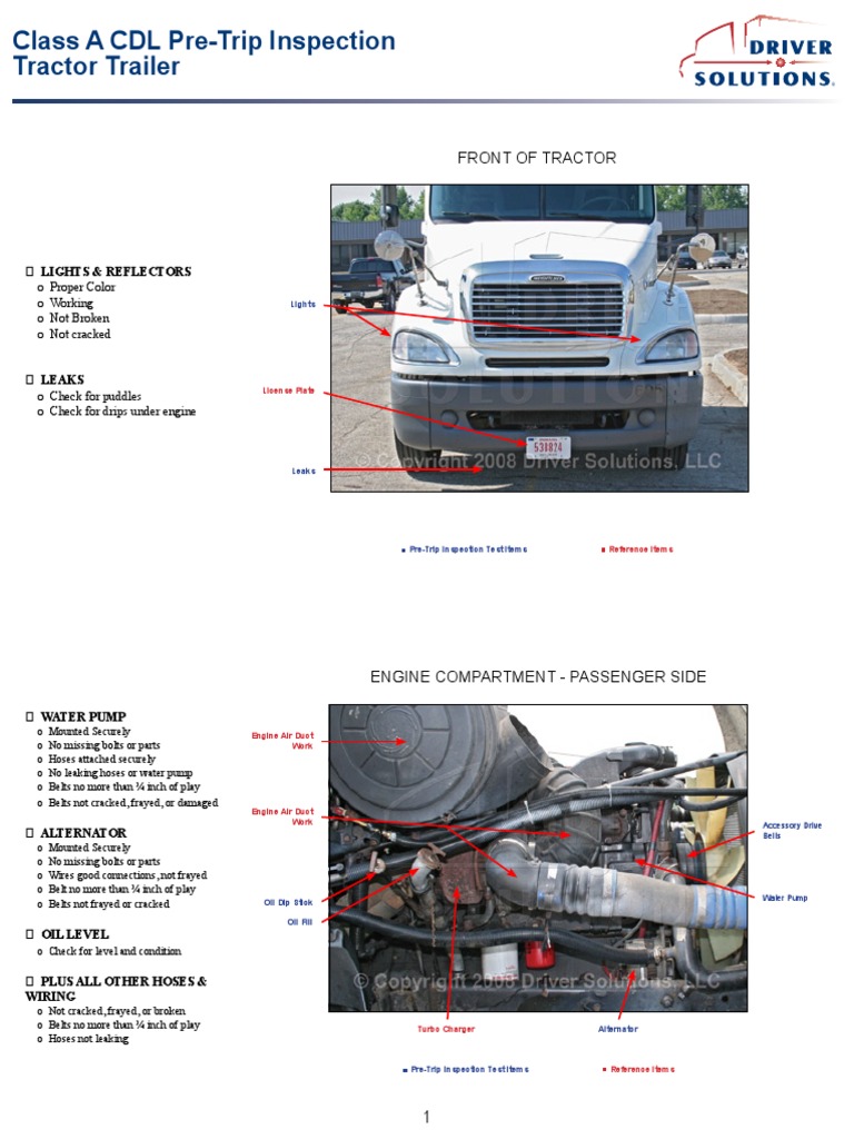 Class A CDL Pre-Trip Inspection Tractor Trailer | PDF | Semi Trailer ...