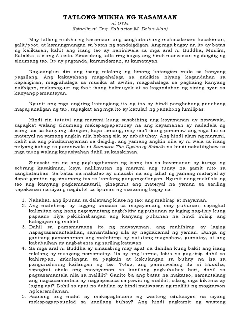 Tatlong Mukha NG Kasamaan | PDF