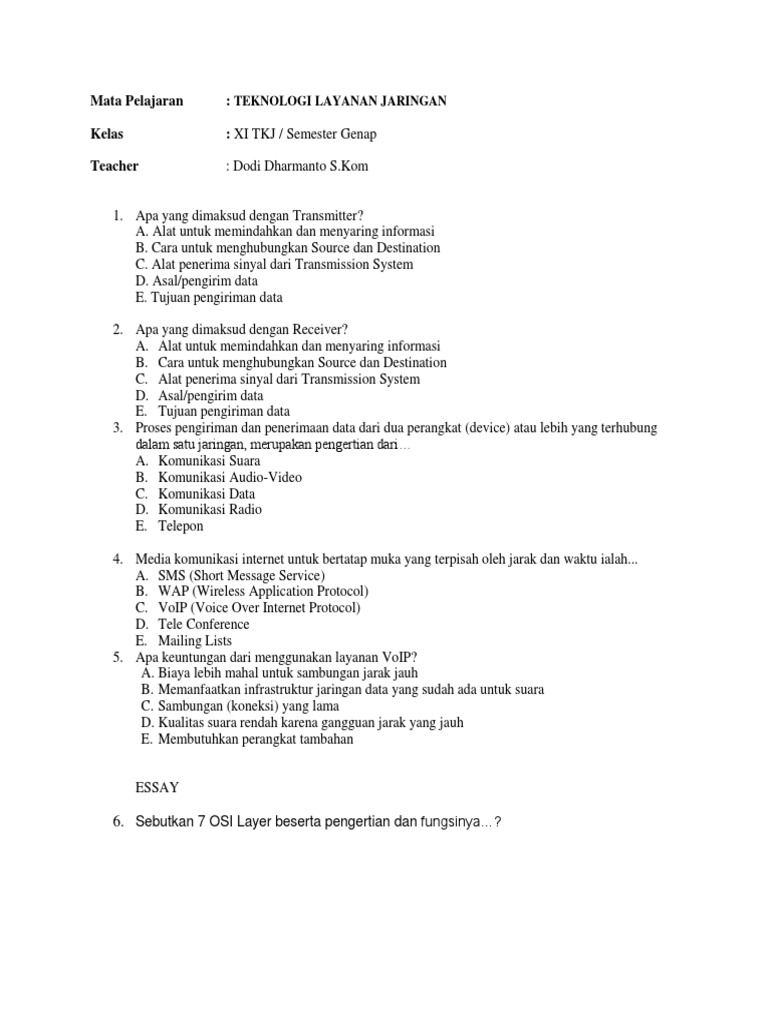 Soal Xi TKJ TLJ | PDF