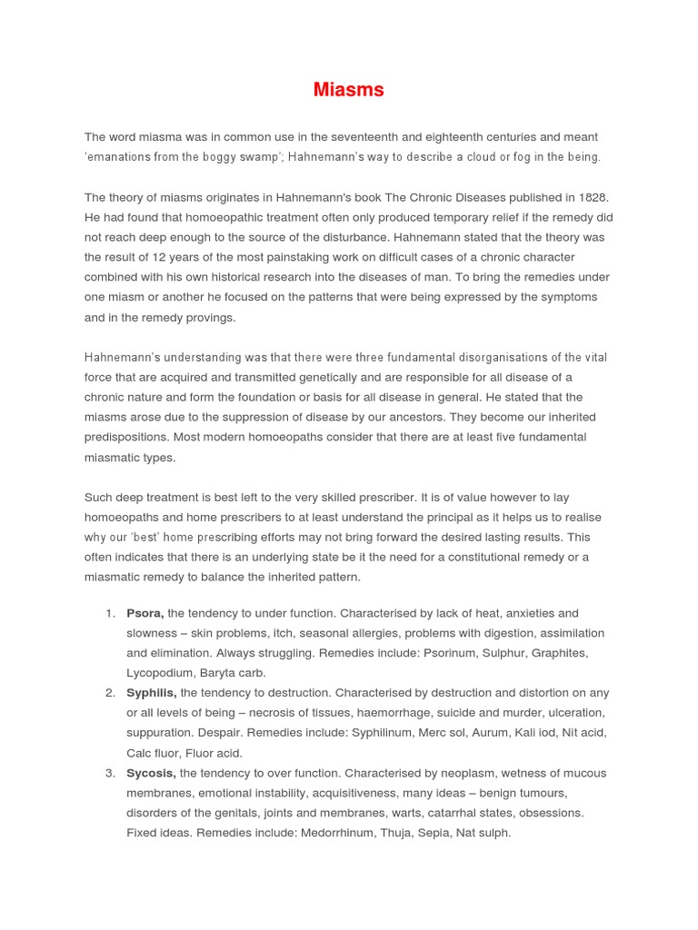 Miasms | PDF | Homeopathy | Medicine