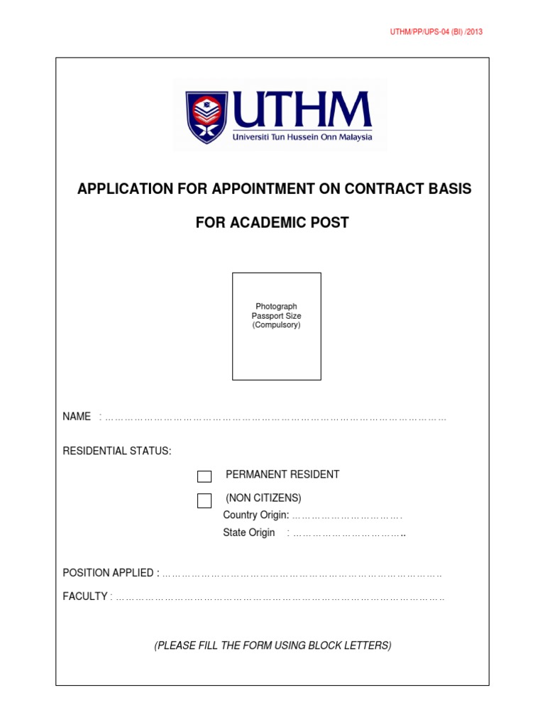 UPS 04 (BI) - Application For Appointment On Contract Basis For ...