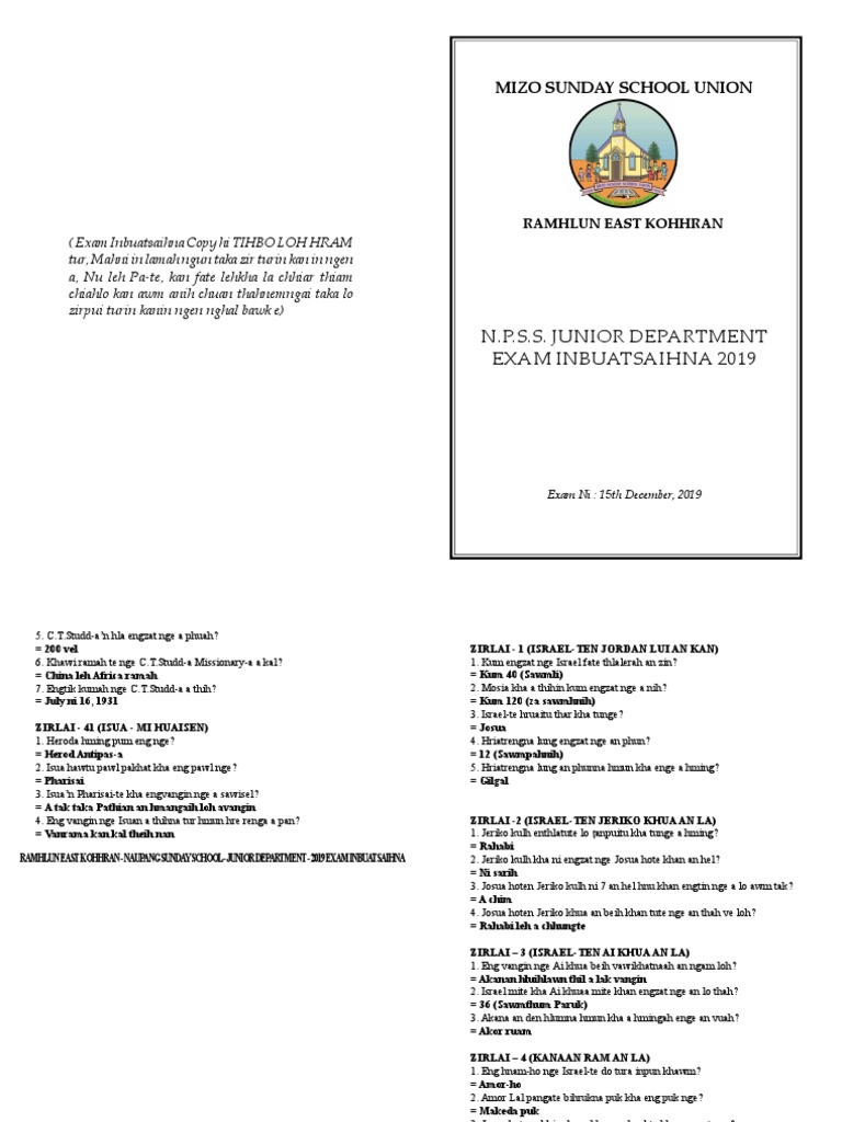 Junior Dept Exam Booklet | PDF