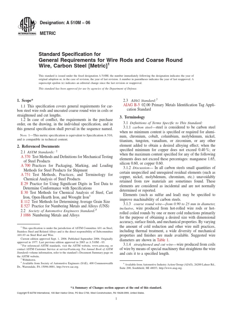 Astm A510 6 PDF | PDF | Rolling (Metalworking) | Steel