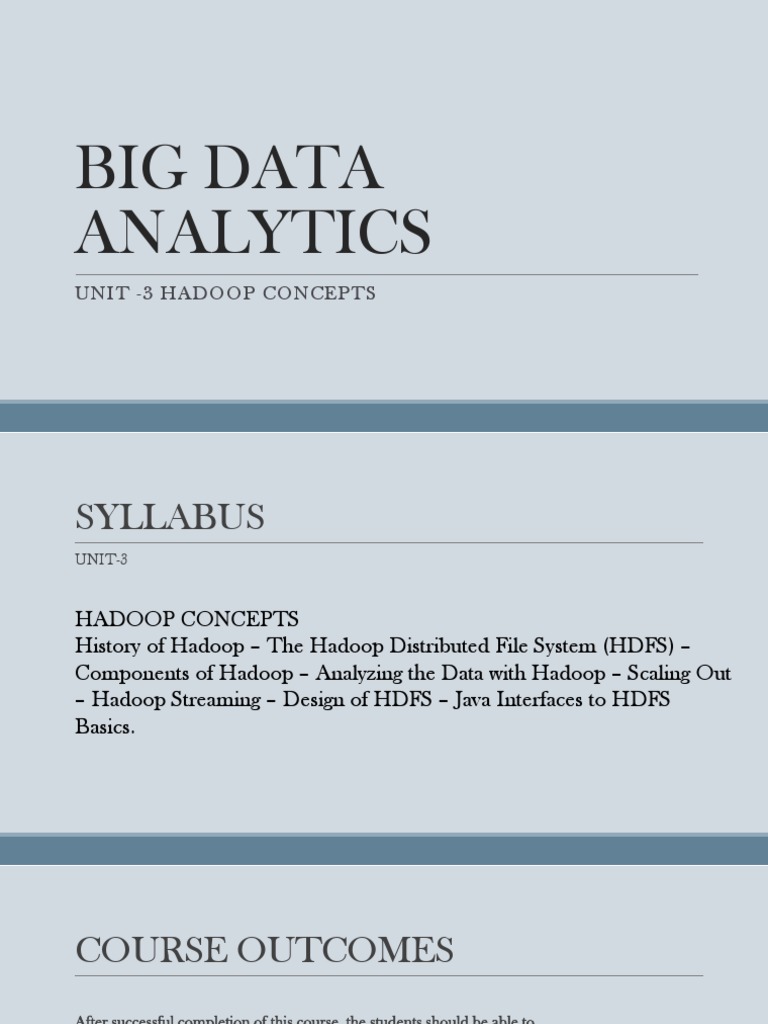Big Data Analytics Unit - 3 Hadoop Concepts | PDF | Apache Hadoop | Big ...