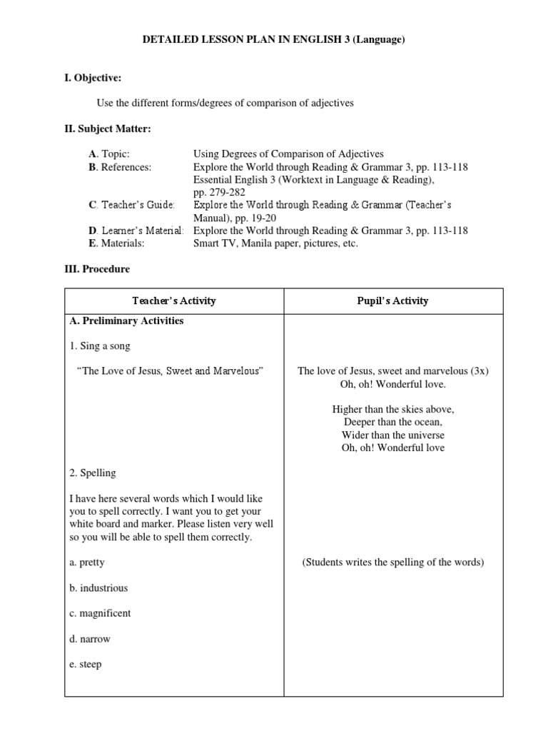 LESSON PLAN - ENG. 3 (Class Observation) | PDF | Language Mechanics ...