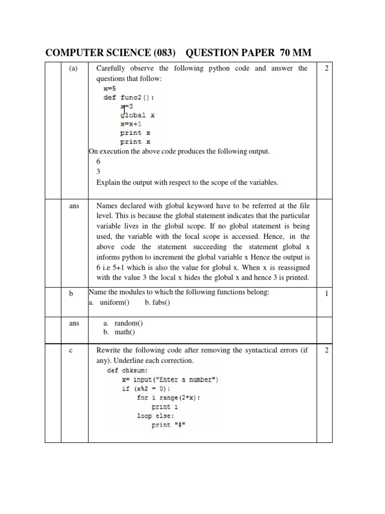 SAMPLE PAPER-II Class XII (Computer Science) QP With MS & BP | PDF | Computer Network | Public ...