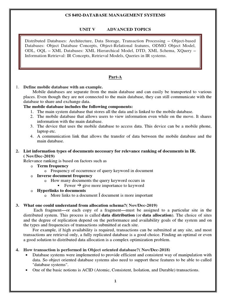 5-Unit DBMS | Descargar gratis PDF | Replication (Computing) | Databases