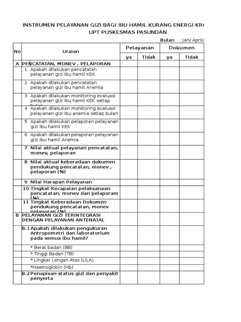 Monev Pelayanan Gizi Bumil KEK | PDF