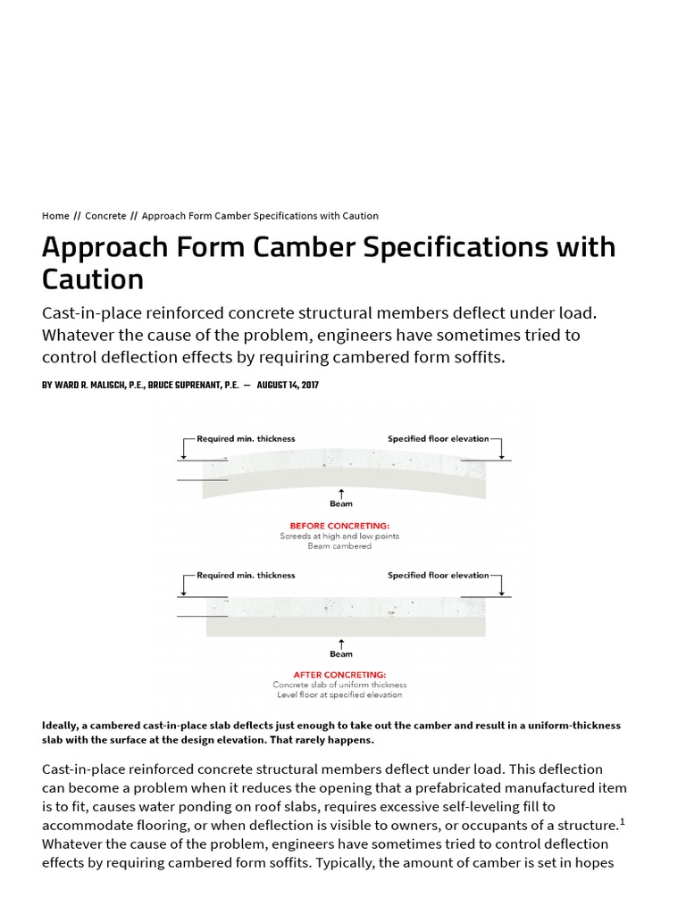 Approach Form Camber Specifications With Caution | PDF | Concrete ...