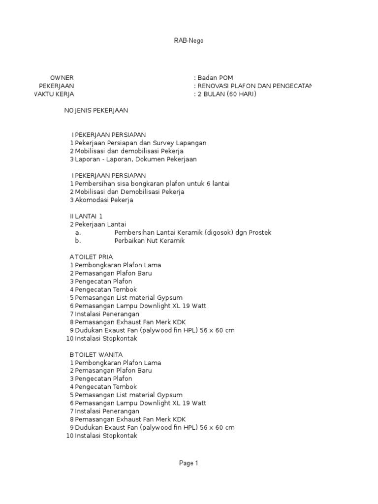 Rab Renovasi Plafon, Pengecatan Dan Pintu Gedung e Rev | PDF | Griya ...
