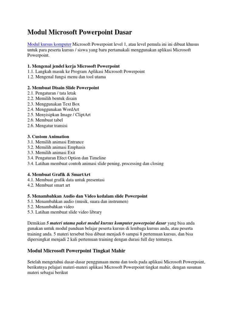 Modul Microsoft Powerpoint Dasar | PDF