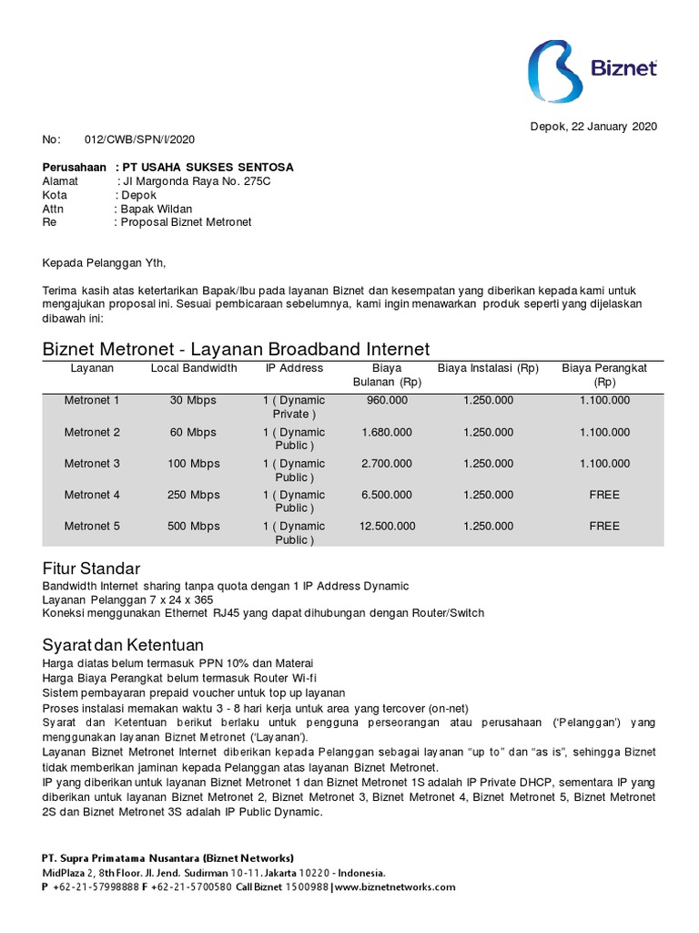 Paket dan Harga Biznet Metronet | PDF | Komputer