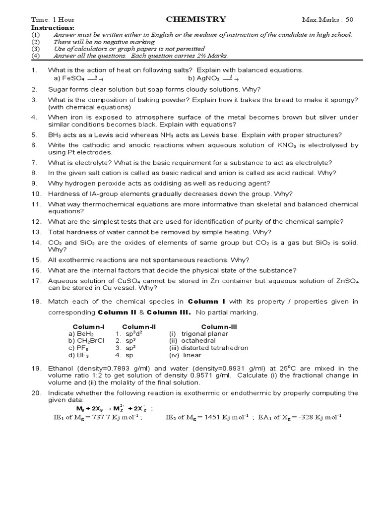 (WWW - Entrance-Exam - Net) - Scholastic Aptitude Test (SAT) Chemistry ...