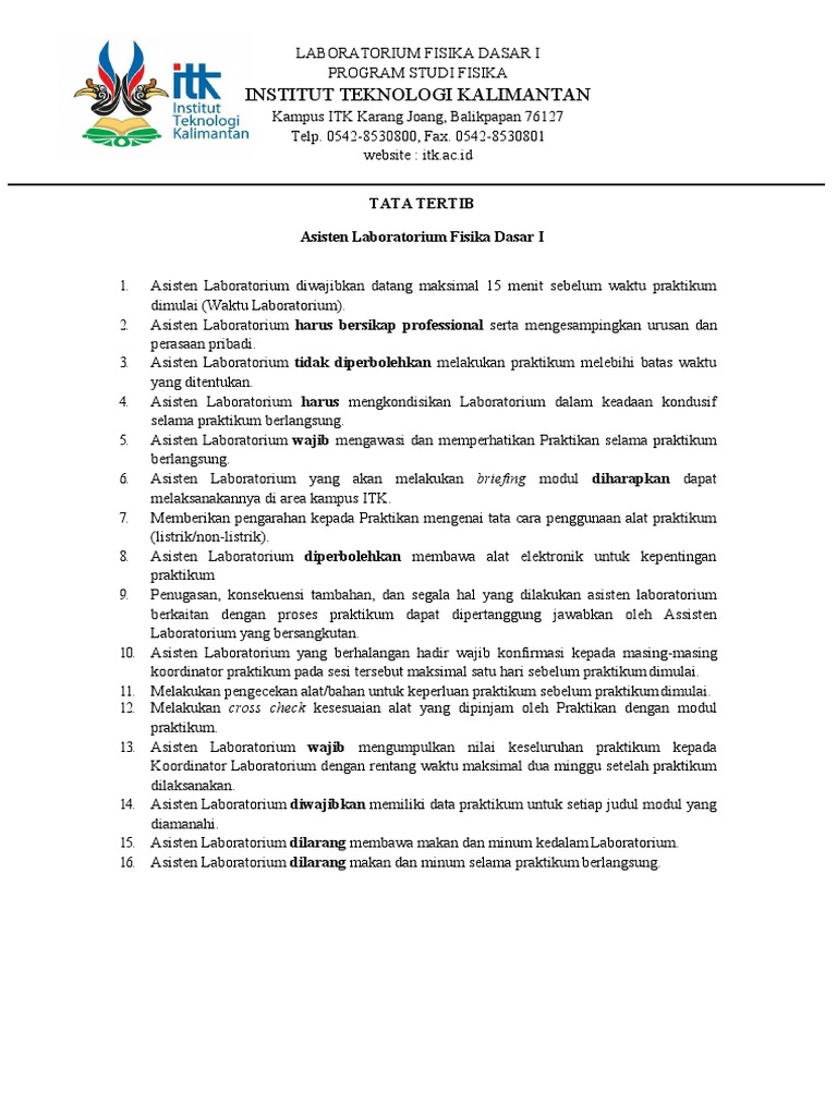 Standar Operasional Prosedur Aslab Revisi 1 PDF | PDF