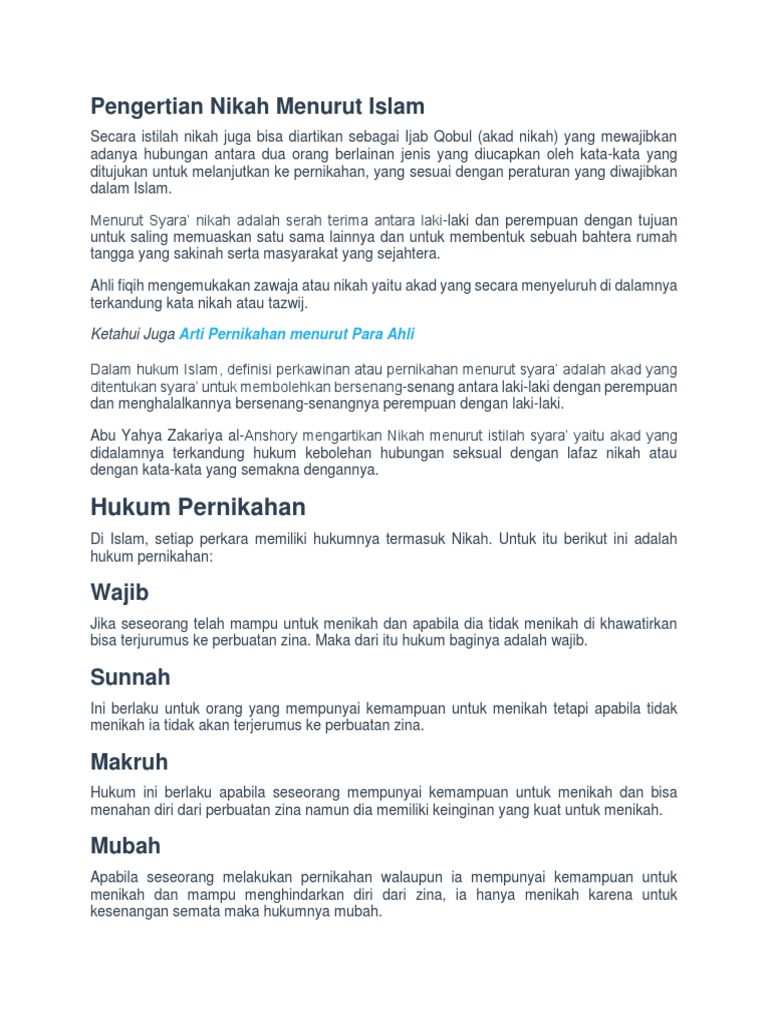 Pengertian Nikah Menurut Islam | PDF