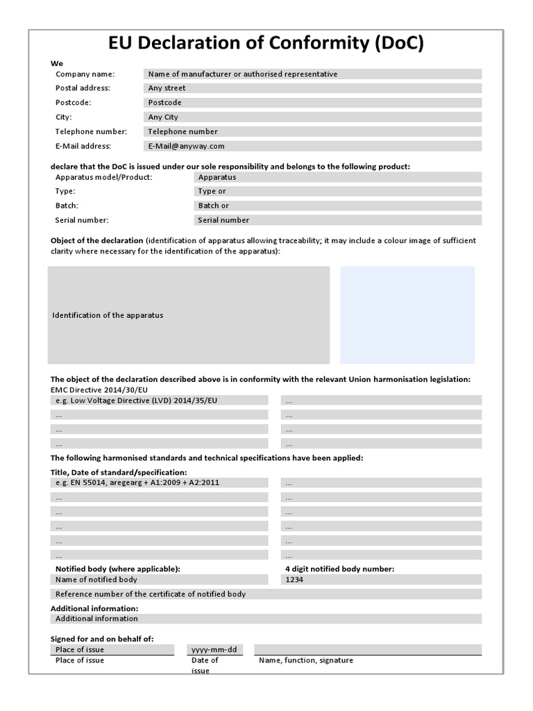 Example of EU Declaration of Conformity (DoC) Adopted by EMC ADCO | PDF