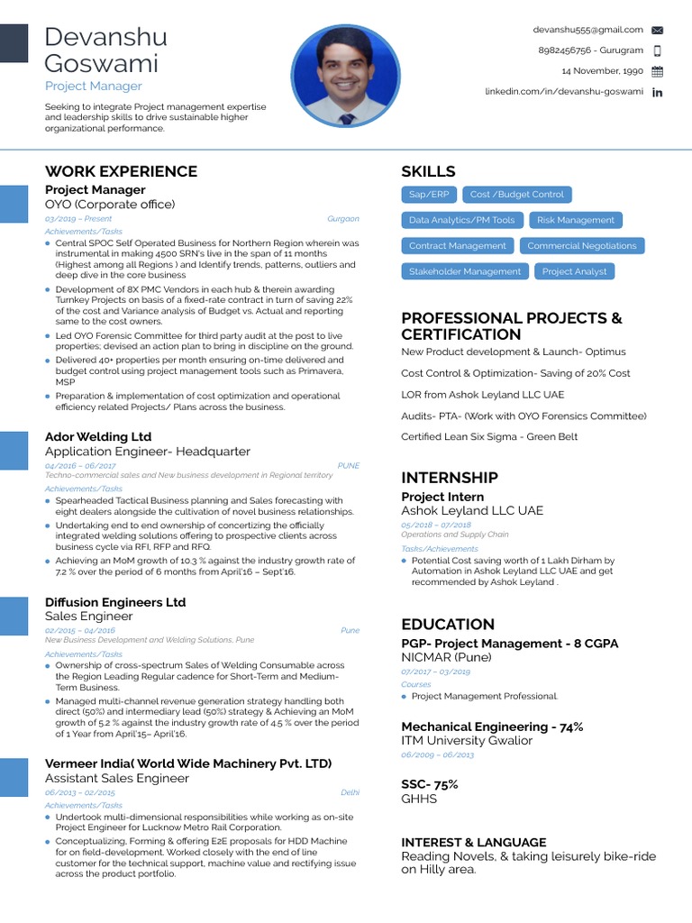 Devanshu's Resume - PM | PDF | Project Management | Economies