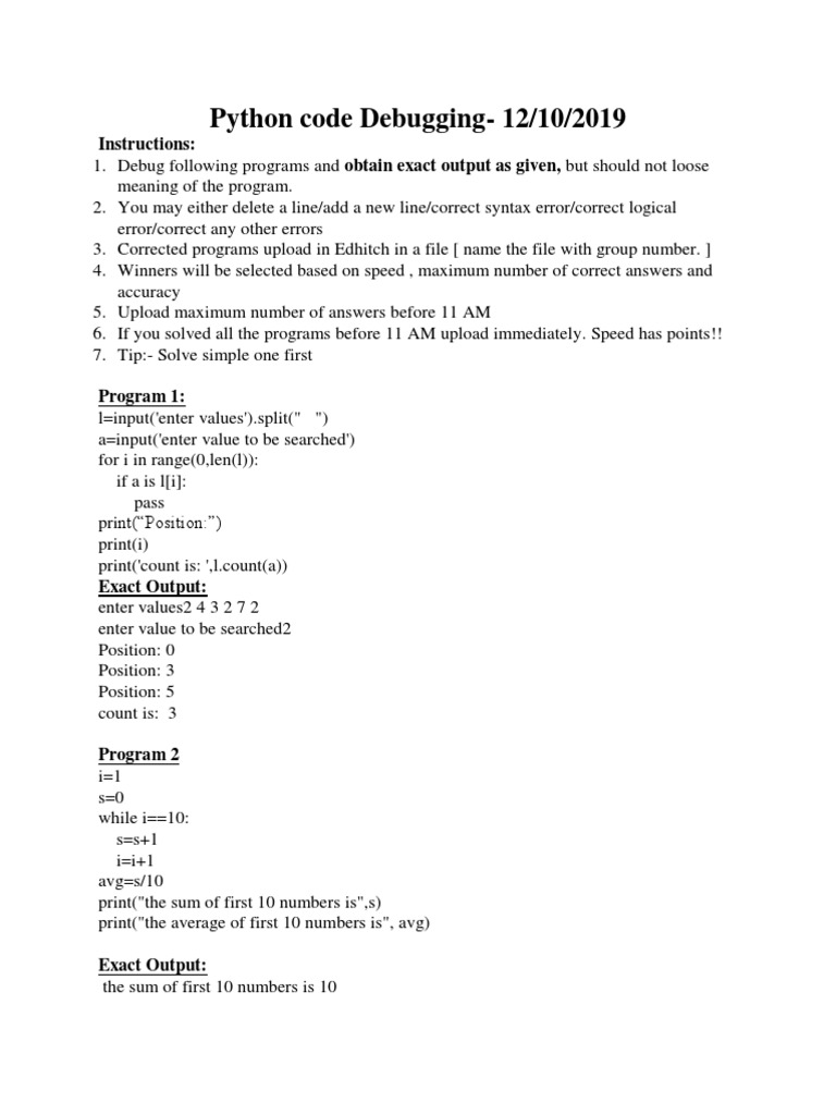 Python Code Debug Questions Pdf String Computer Science